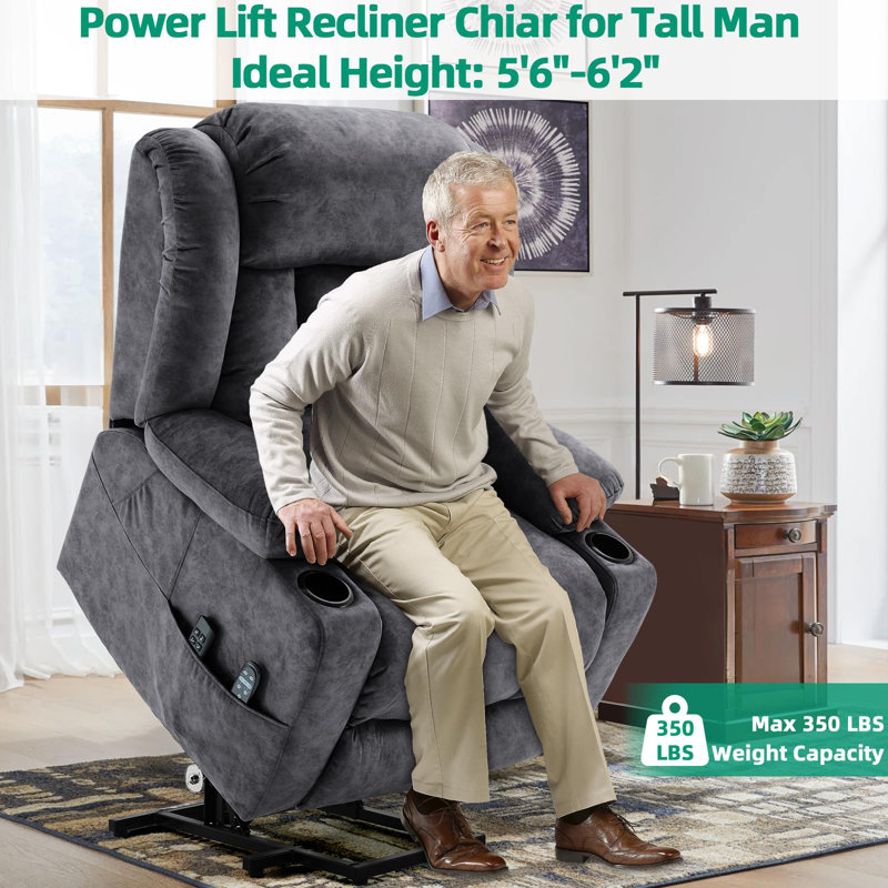 Latitude Run Tall Large Dual Motor Power Lift Recliner Chair With Extended Footrest Oversized Lay Flat Sleeper Electric Recliner W Heat Massage Lumbar Pillow Usb Type C Ports Reviews Wayfair